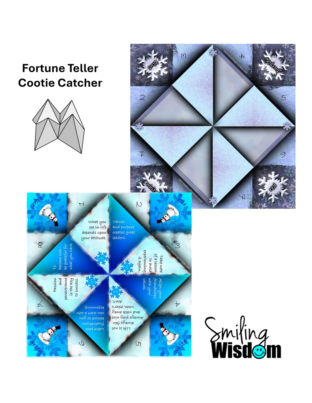 2 Printable Holiday Cootie Catcher Games | Wisdom, Possitivity + Blank ...