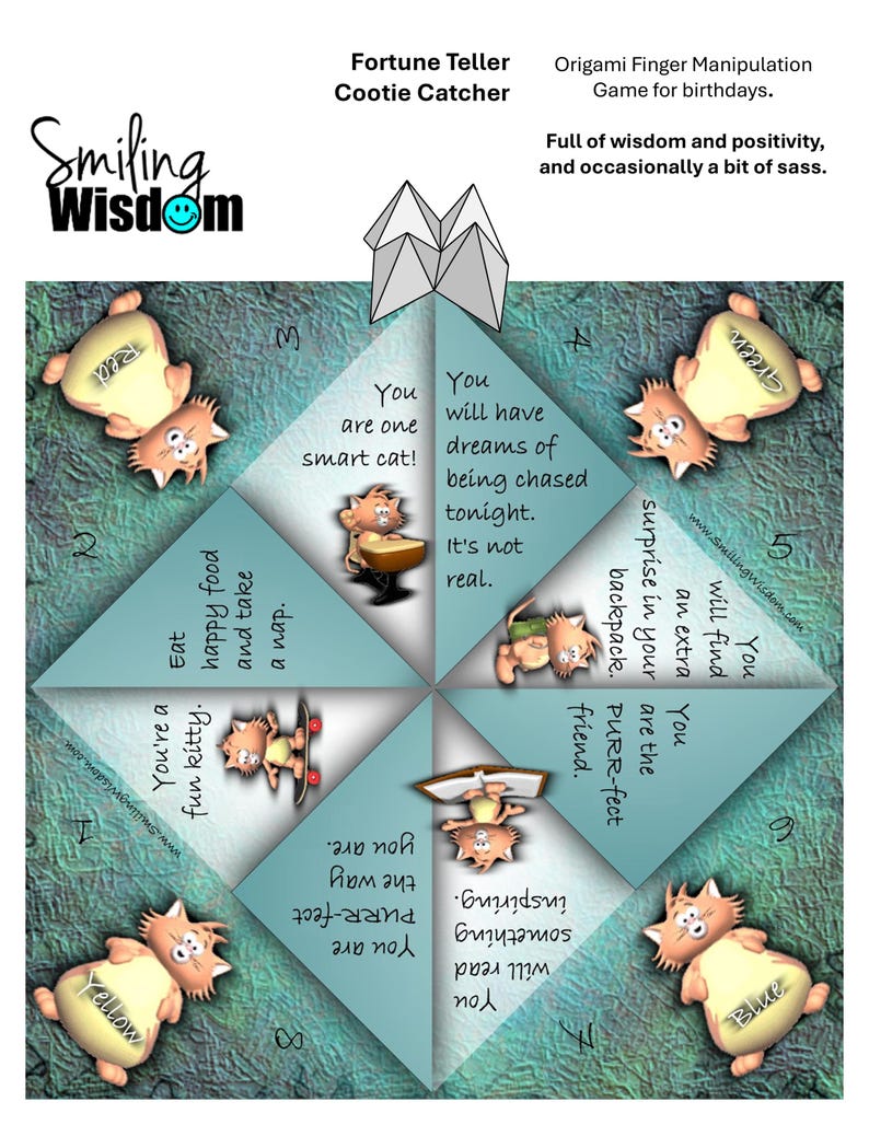 1 Printable Fat Cat Cootie Catcher Game | Wisdom Positivity | Kids ...