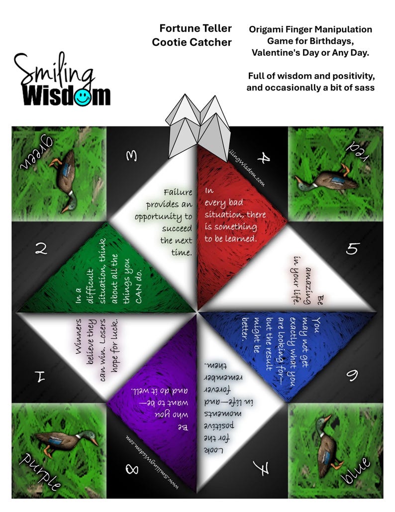 1 Printable Duck Fortune Teller Game | Wisdom and Positivity | Kids ...