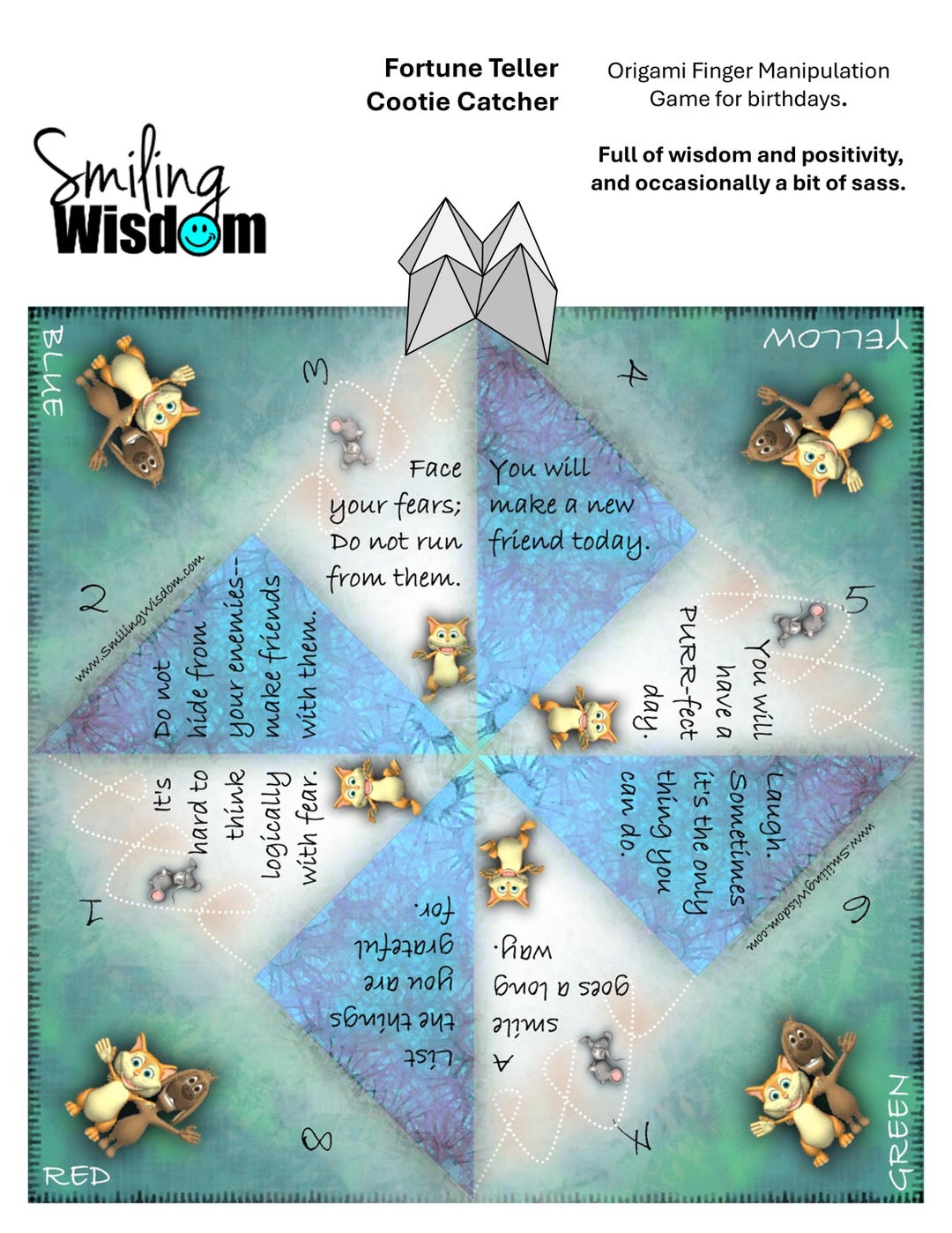 1 Printable Cat Dog Cootie Catcher Fortune Teller Game | Wisdom ...