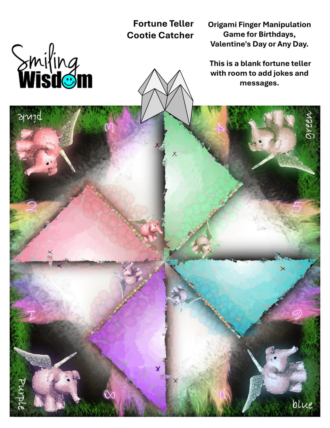 1 Printable Flying Elephant Fortune Teller Game | Blank | Kids & Teens ...