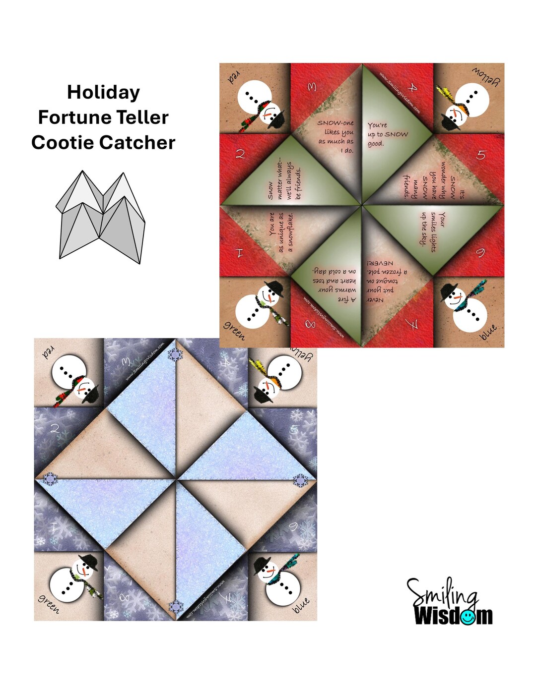 2 Printable Holiday Cootie Catcher Games | Wisdom, Possitivity + Blank ...