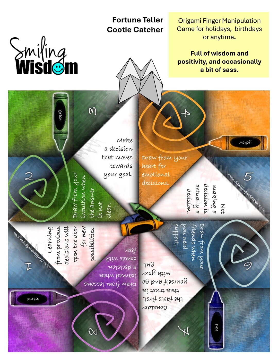 1 Printable Crayon Fortune Teller Cootie Catcher Games | Positive ...