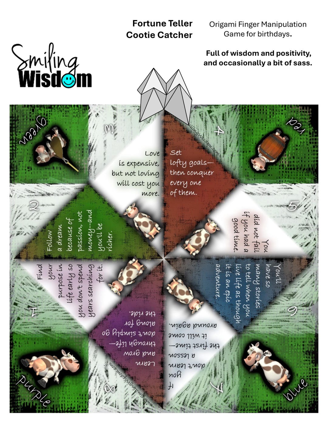 1 Printable Cow Cootie Fortune Teller Catcher Game | Wisdom Positivity ...