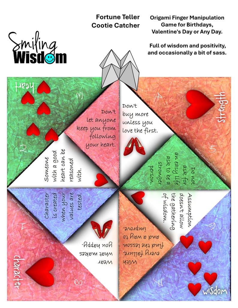1 Printable Heart Shoes Fortune Teller Game | Wisdom and Positivity ...