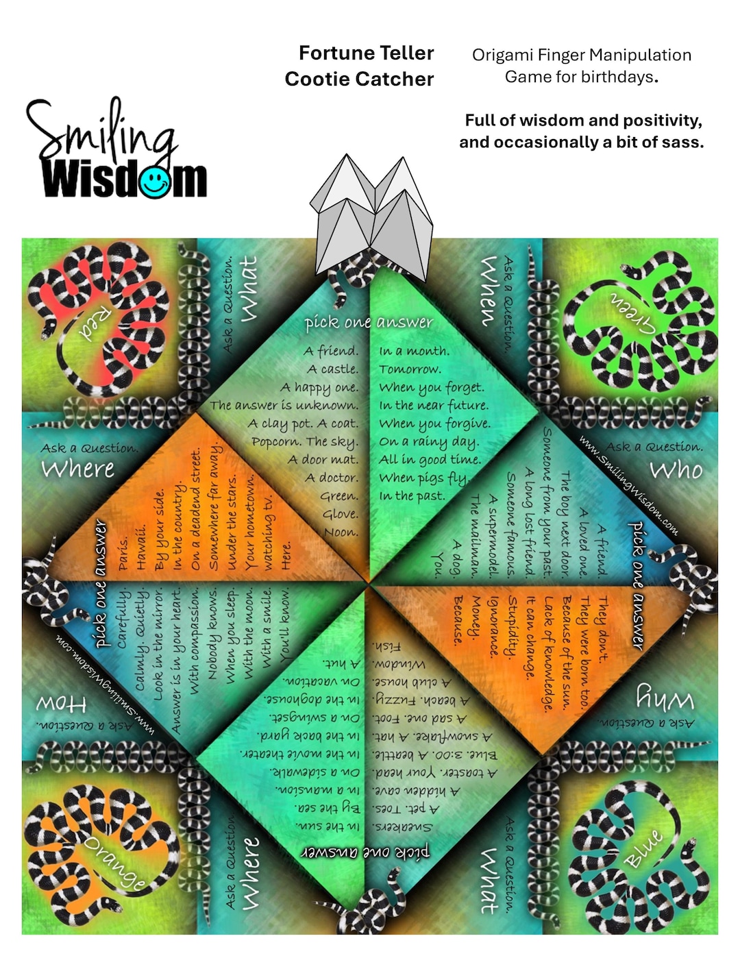 1 Printable Snakes Cootie Catcher Game | Wisdom Positivity | Kids ...