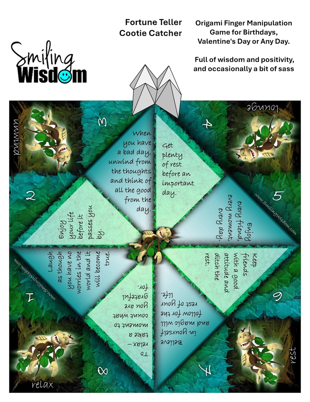 1 Printable Monkey Fortune Teller Game | Wisdom and Positivity | Kids ...