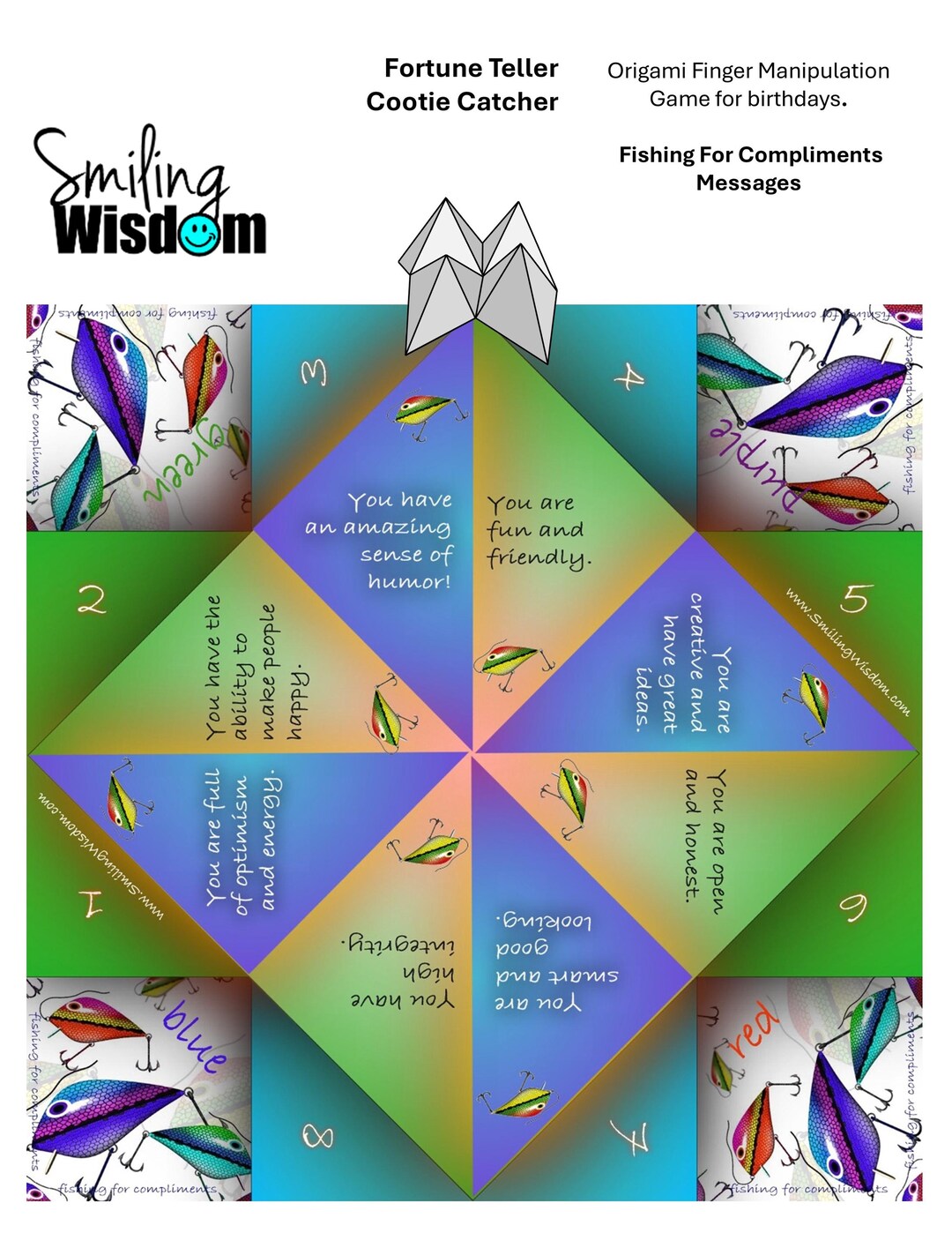1 Printable Fishing for Compliments Cootie Catcher Fortune Teller Game ...