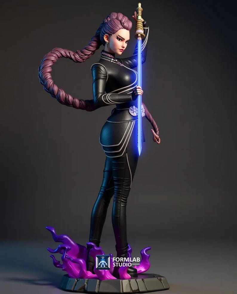Rumi Inspired K-pop Demon Hunter Warrior Figure Magic Sword Purple ...