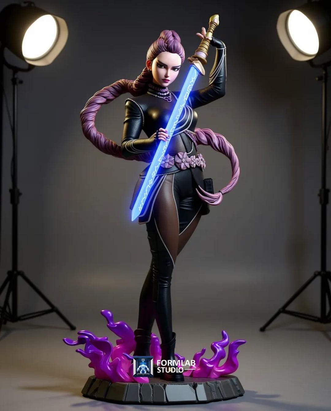 Rumi Inspired K-pop Demon Hunter Warrior Figure Magic Sword Purple ...