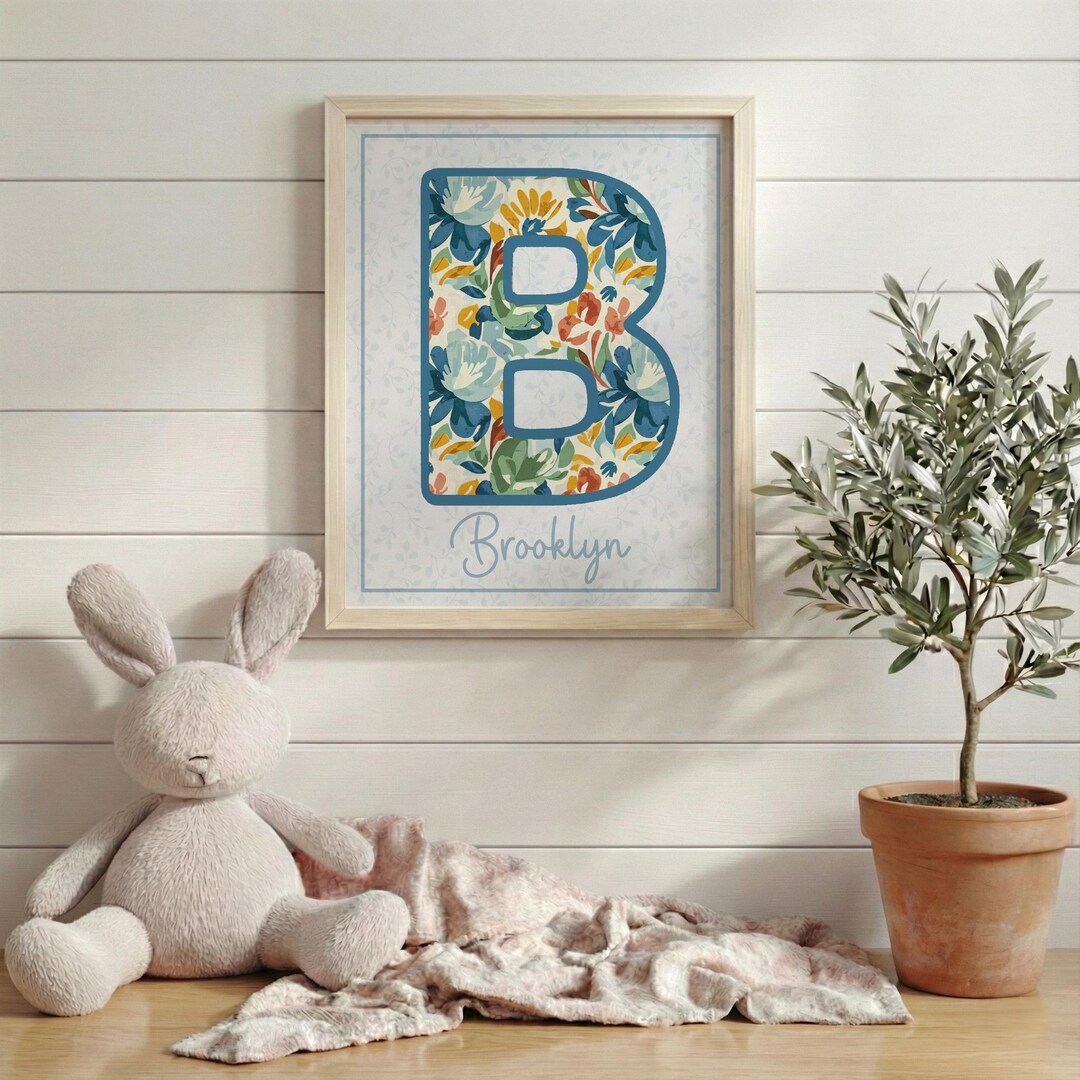 Personalized Floral Letter Nursery Art, Custom Monogram Print (digital ...