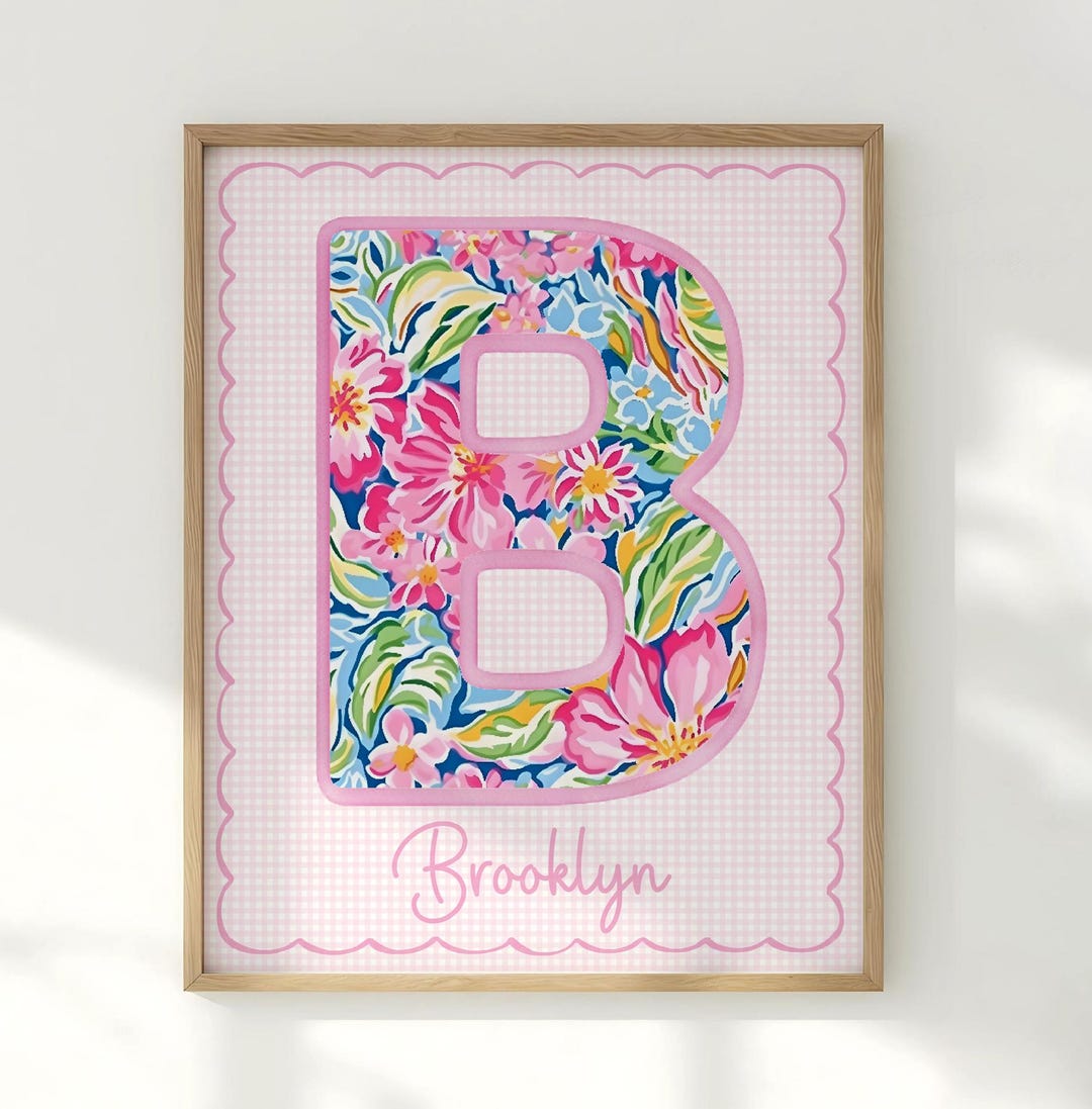 Personalized Floral Initial Nursery Art, Preppy Baby Girl Decor ...
