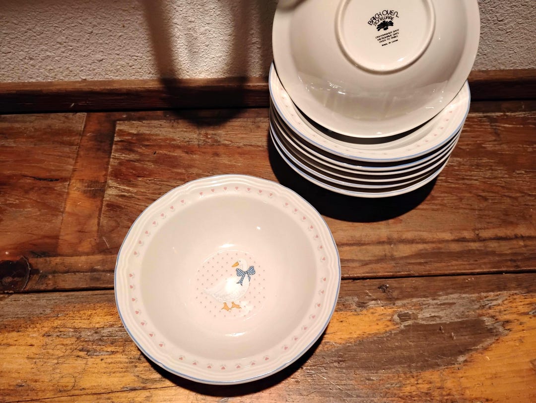 Country Blue Ribbon Goose Cereal Bowl(s) With Heart Border and ...