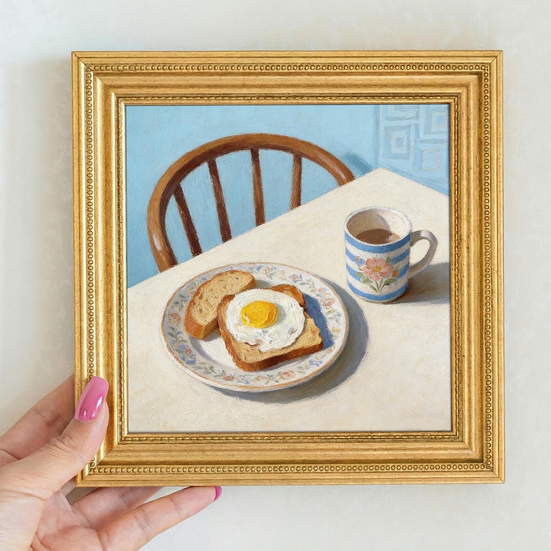 Original Miniature Breakfast Oil Painting – Toast With Fried Egg and ...