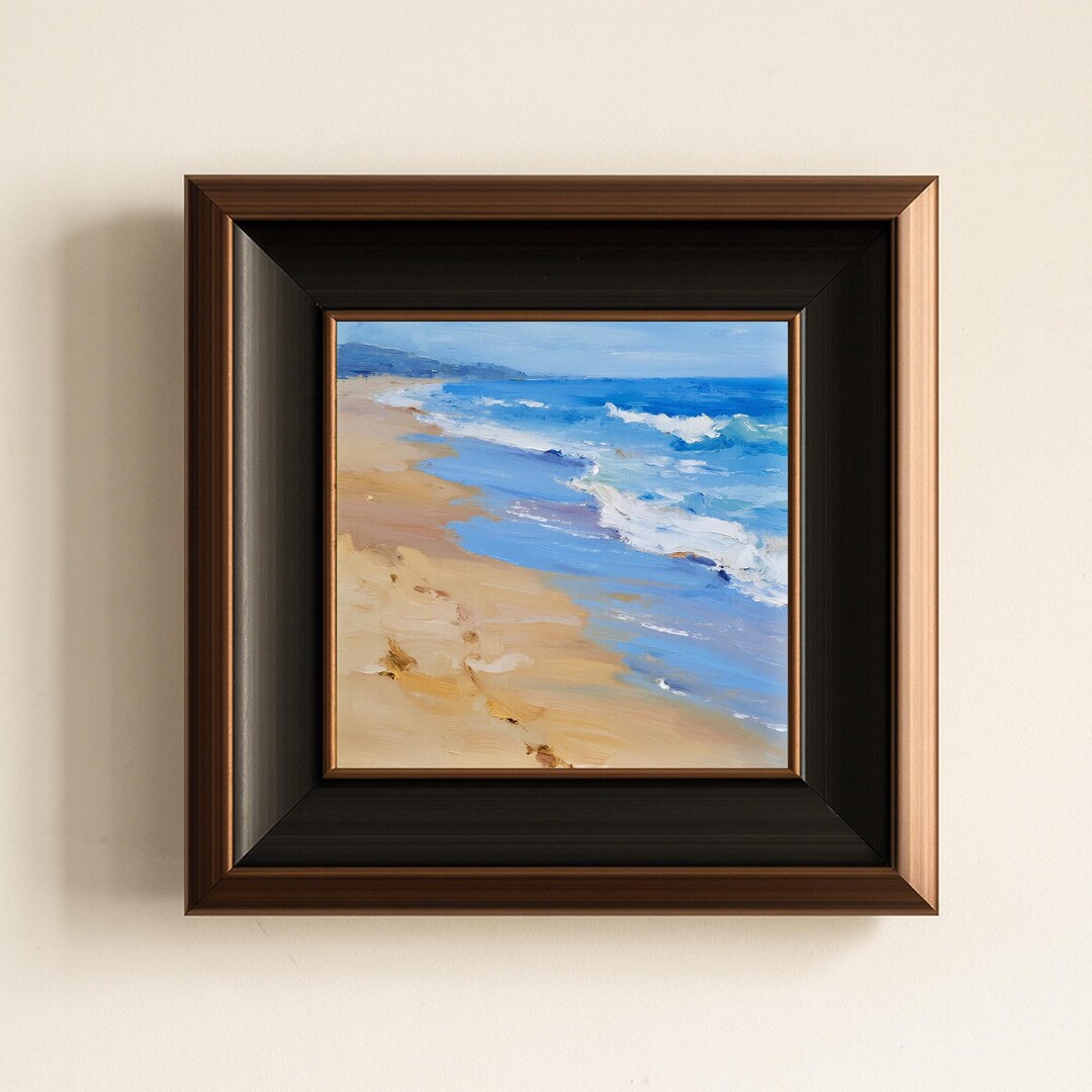 Original Mini Beach Seascape Painting – 4x4 Impasto Coastal Wall Art ...