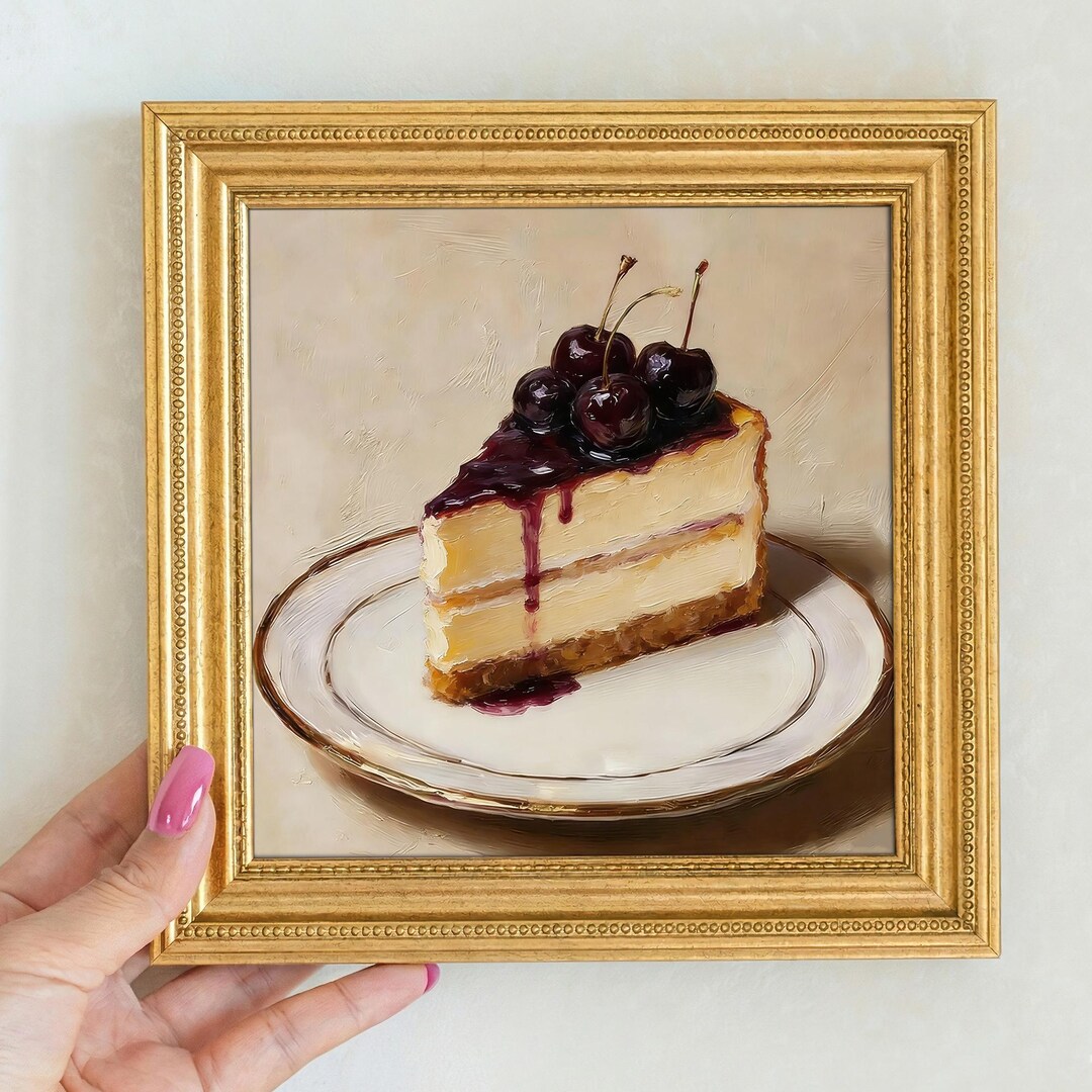 Original Mini Cherry Cheesecake Oil Painting – Realistic Dessert Art ...