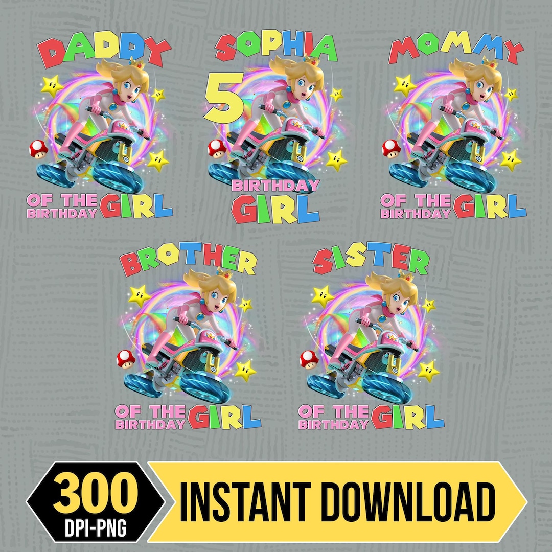 Princess Peach Birthday Family Design for Shirt, Custom Princess Peach ...