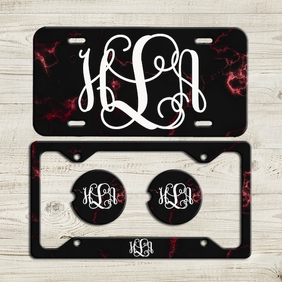 Black Red Marble License Plate-Monogram Car Tag Front License | Etsy