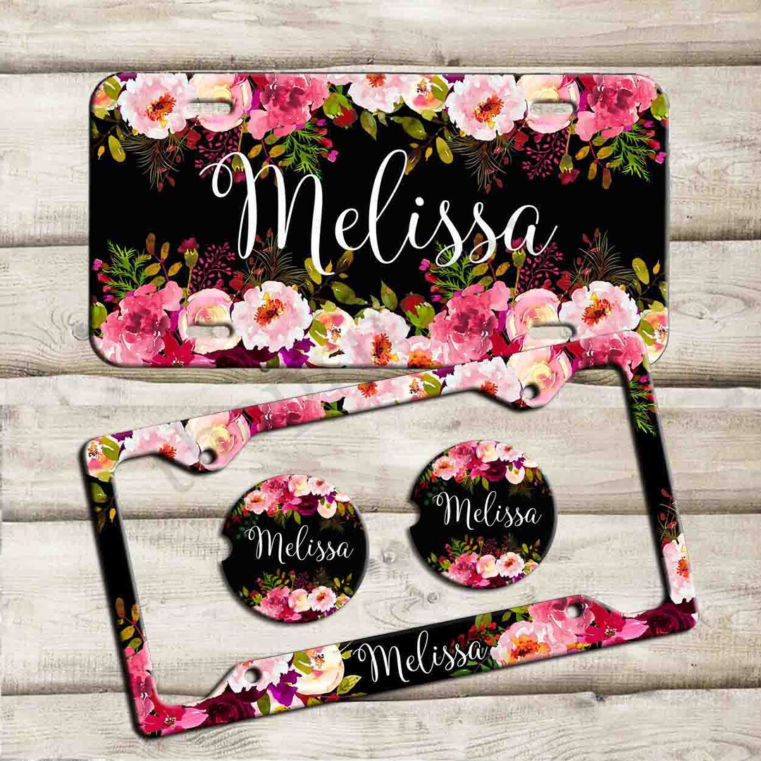 Black Floral License Plate, Custom Monogram License Plate Frame ...