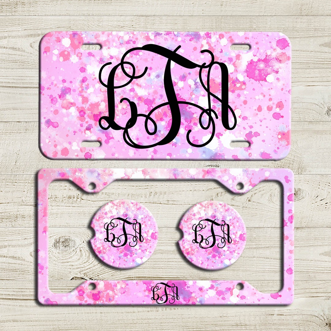 Pink Paint Splatter License Plate Monogram Car Tag Animal Print Car Tag ...