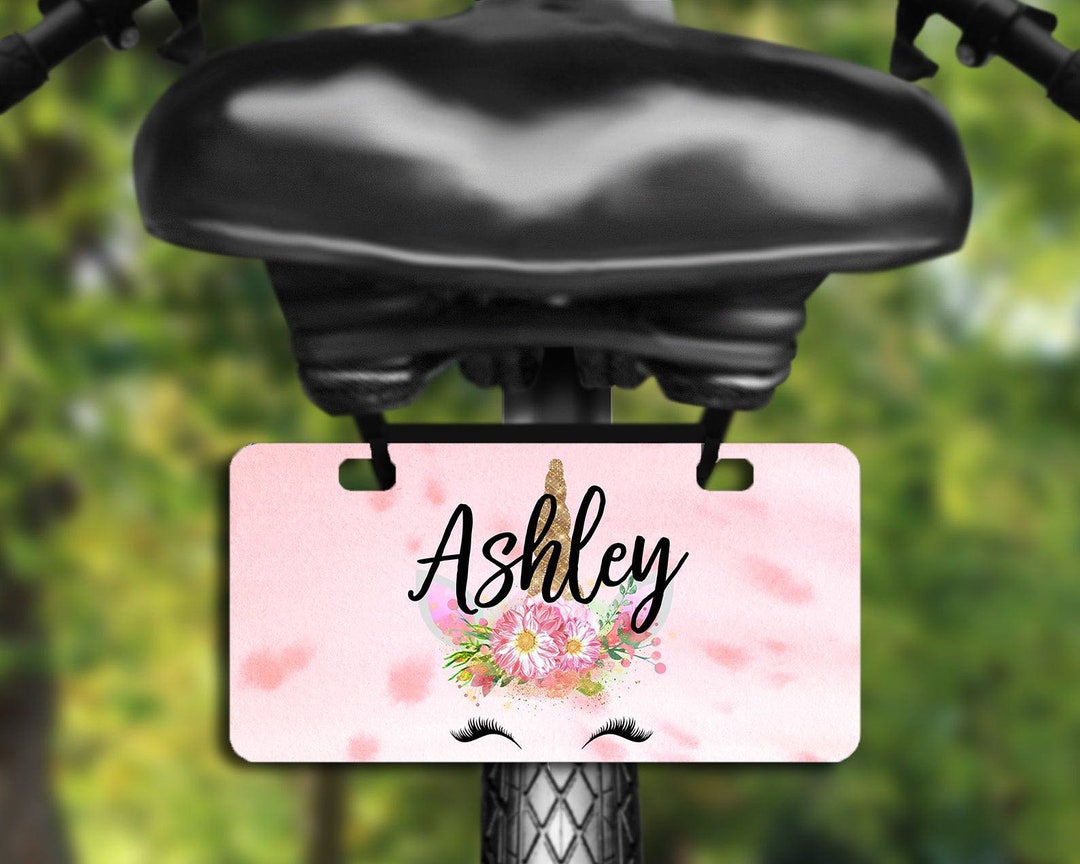 Pink Unicorn Bicycle Tag, Mini License Plate, Personalized Bike Plate ...