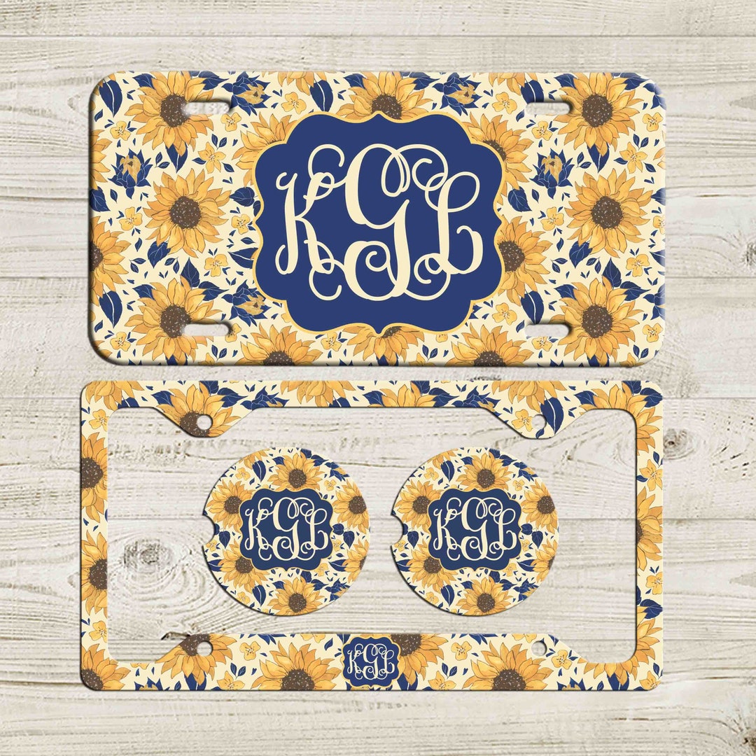 Sunflower License Plate Frame, Monogrammed License Plate, Personalized ...
