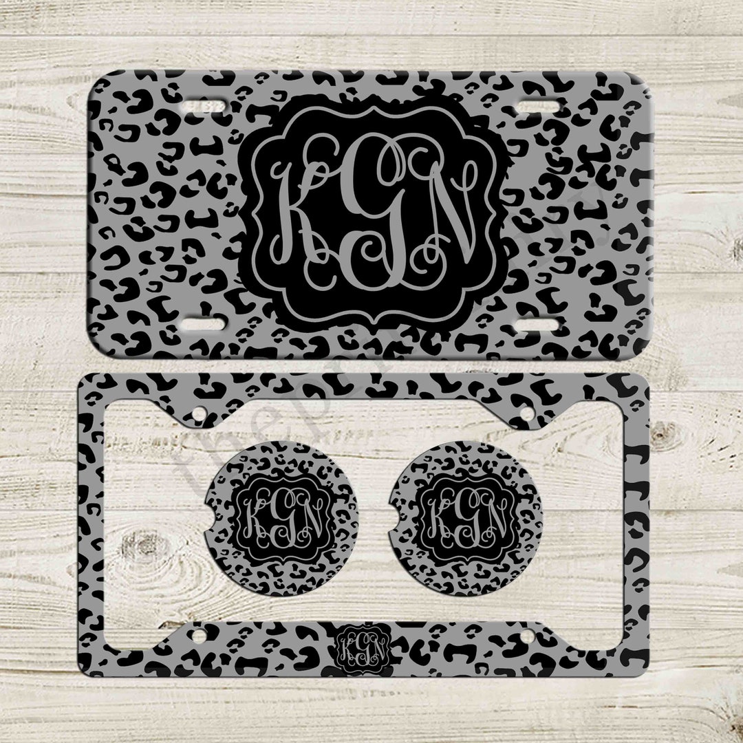 Grey Leopard Cheetah License Plate Monogram Car Tag Animal Print Car ...