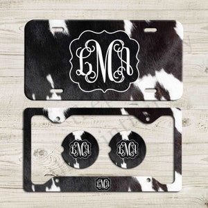 Black & White Cow Print License Plate Monogram Car Tag Western | Etsy