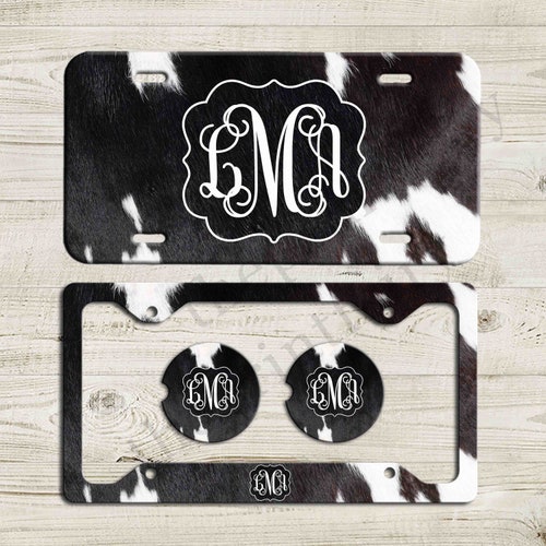Black & White Cow Print License Plate Monogram Car Tag Western | Etsy