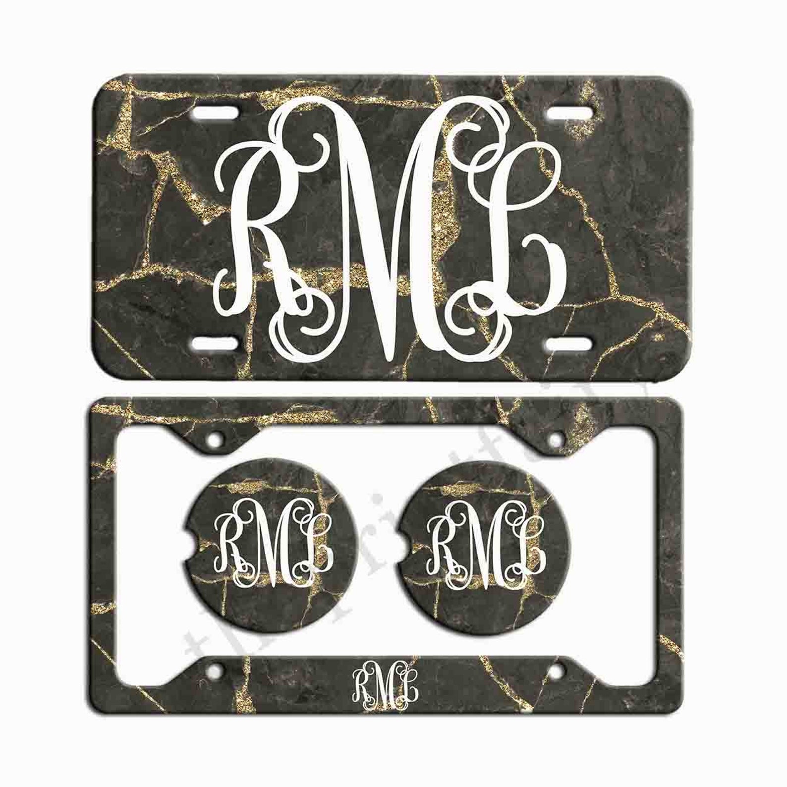 Black Gold Marble License Plate-monogram Car Tag Front - Etsy
