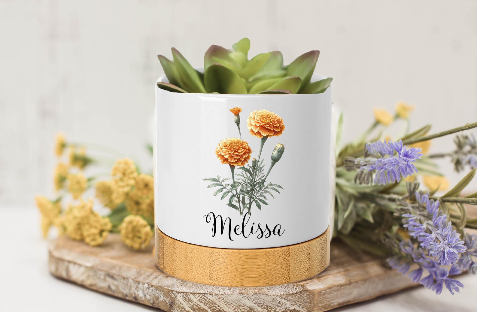Personalized Birth Flower Succulent Pots, Succulent Planter With ...