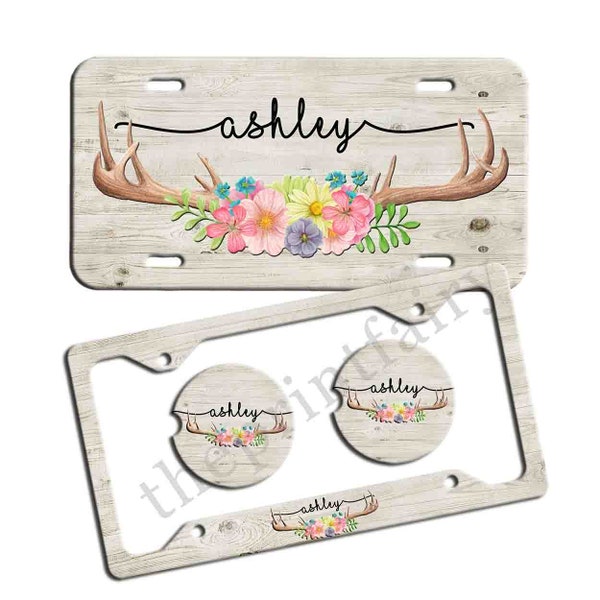 Monogram Deer Antler Front License Plate - Etsy
