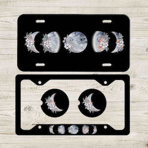 Celestial Floral Moon Phases License Plate Frame, Monogrammed License ...