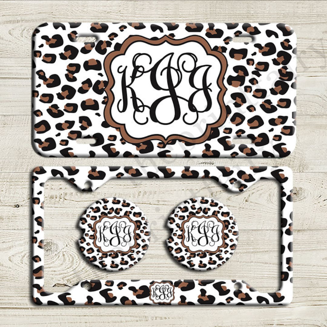 White Leopard Cheetah License Plate Monogram Car Tag Animal Print Car ...