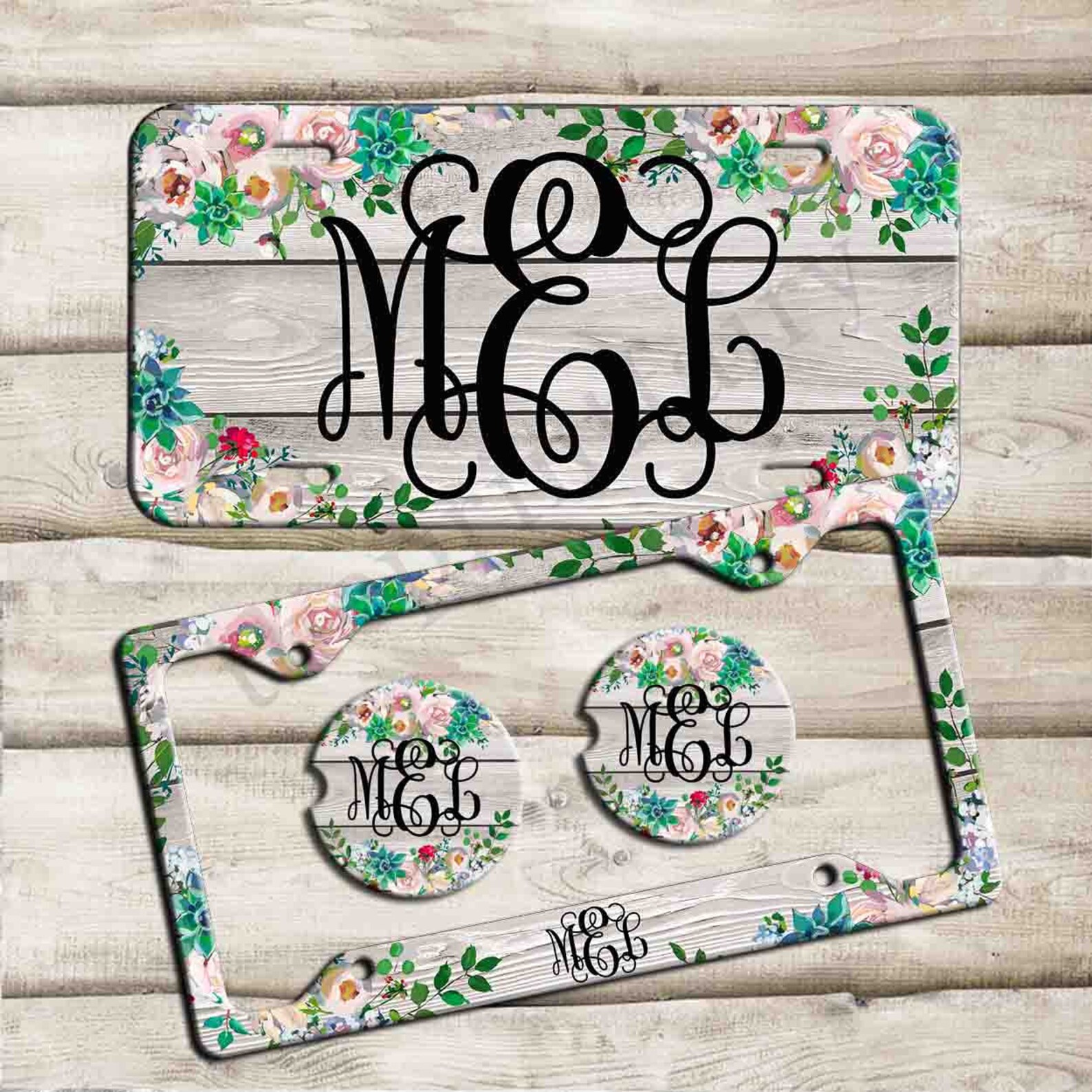 Monogrammed License Plate, Wood Floral Monogram License Plate Frame ...