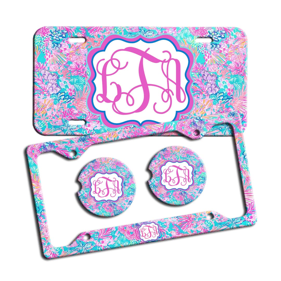 Preppy Palm Beach Pink Blue Personalized License Plate Frame Car Tag ...