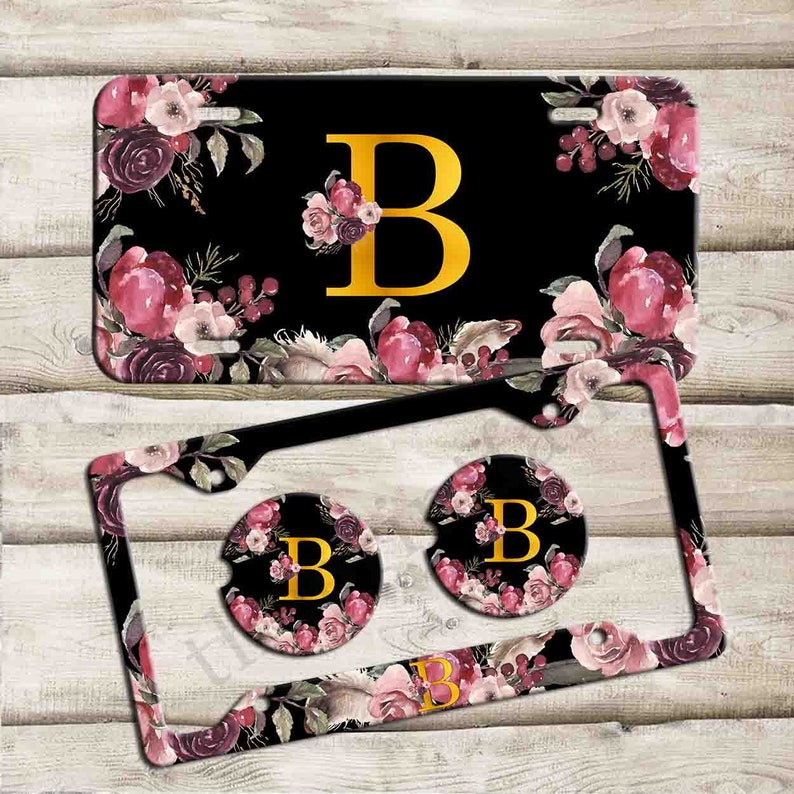 Black Floral License Plate Monogram Car Tag Front License - Etsy