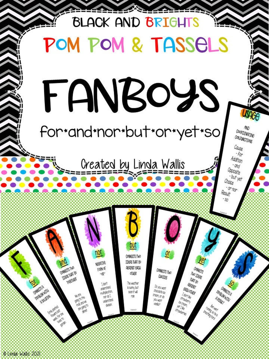 Pom Poms and Tassels FANBOYS (for, And, Nor, But, Or, Yet, So) - Etsy