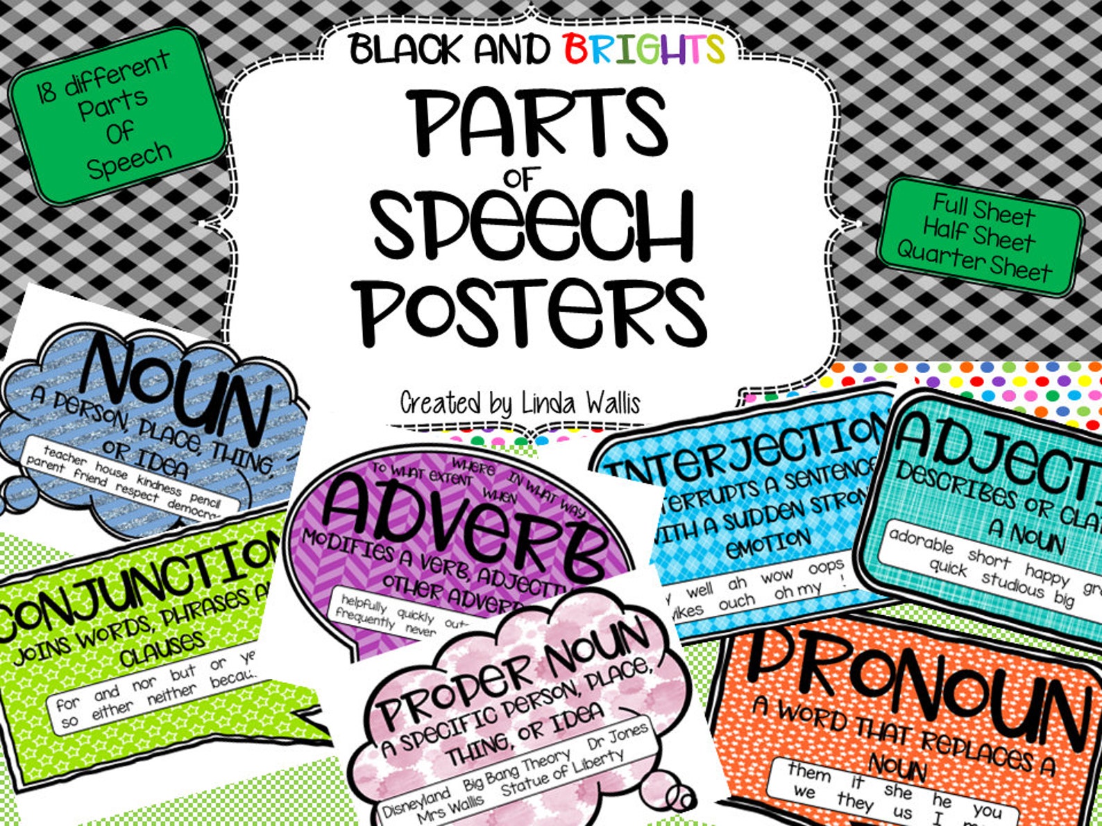 Black and Brights Parts of Speech Posters - Etsy