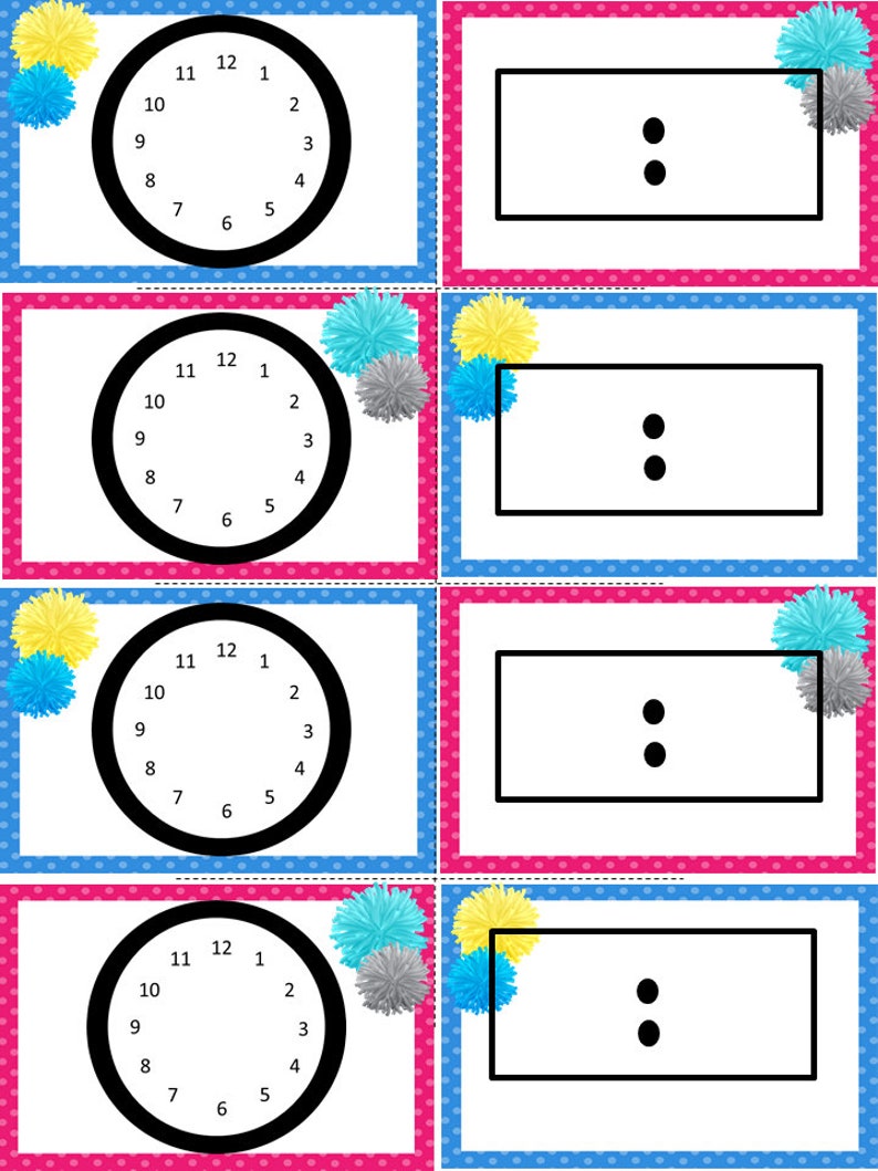 Pom Poms and Tassels Time Clock Labels, Worksheets and Game - Etsy