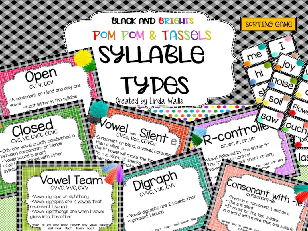 Pom Poms and Tassels Syllable Types Posters and Sorting Game - Etsy