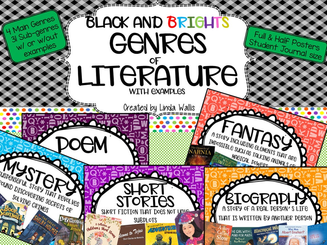 Black and Brights Genres of Literature Posters With Examples - Etsy