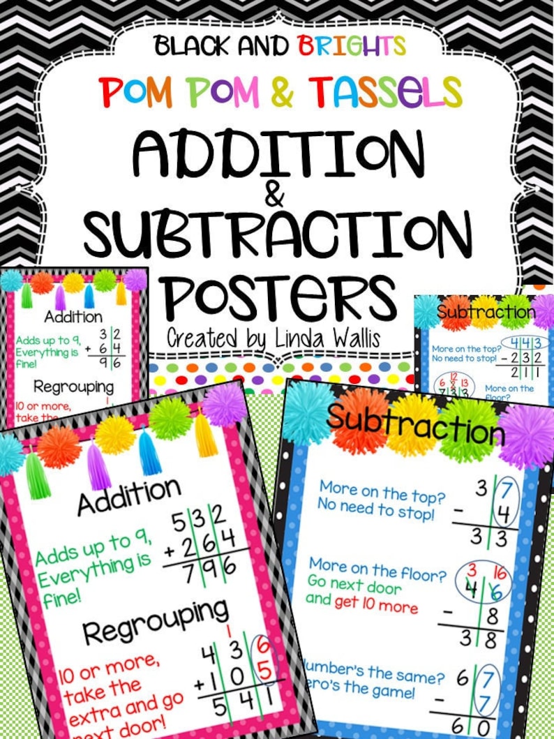 Pom Poms and Tassels Addition and Subtraction Poem Posters - Etsy