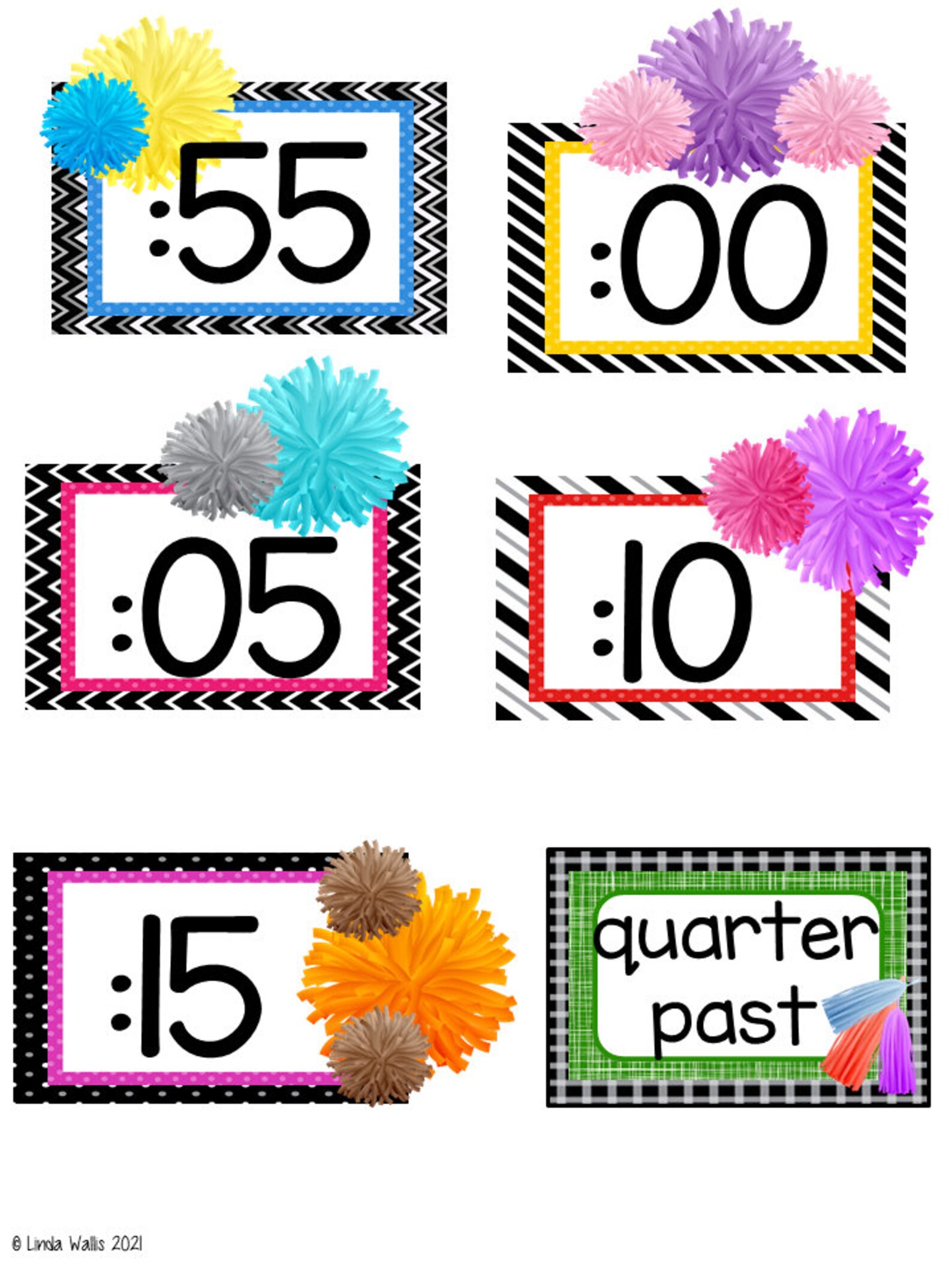 Pom Poms and Tassels Time Clock Labels Worksheets and Game - Etsy