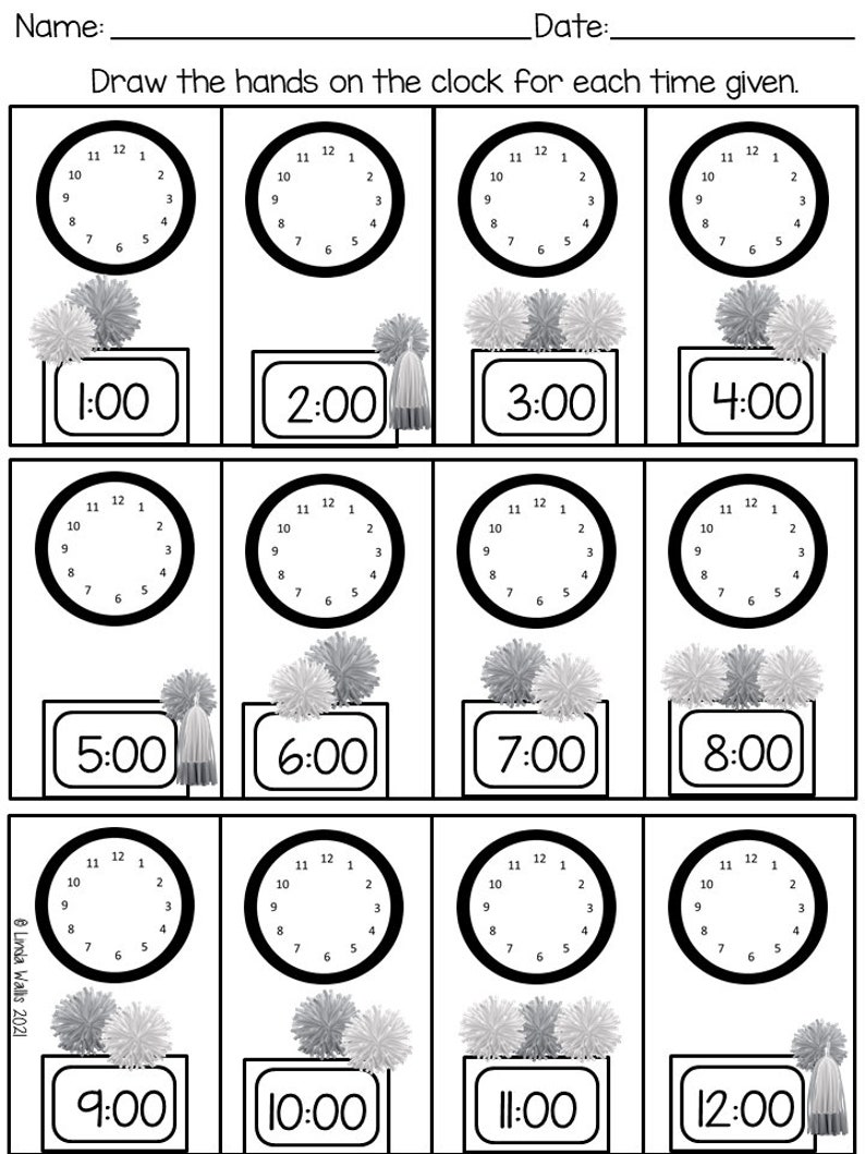 Pom Poms and Tassels Time Clock Labels, Worksheets and Game - Etsy