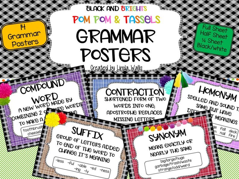Black and Brights Grammar Posters - Etsy
