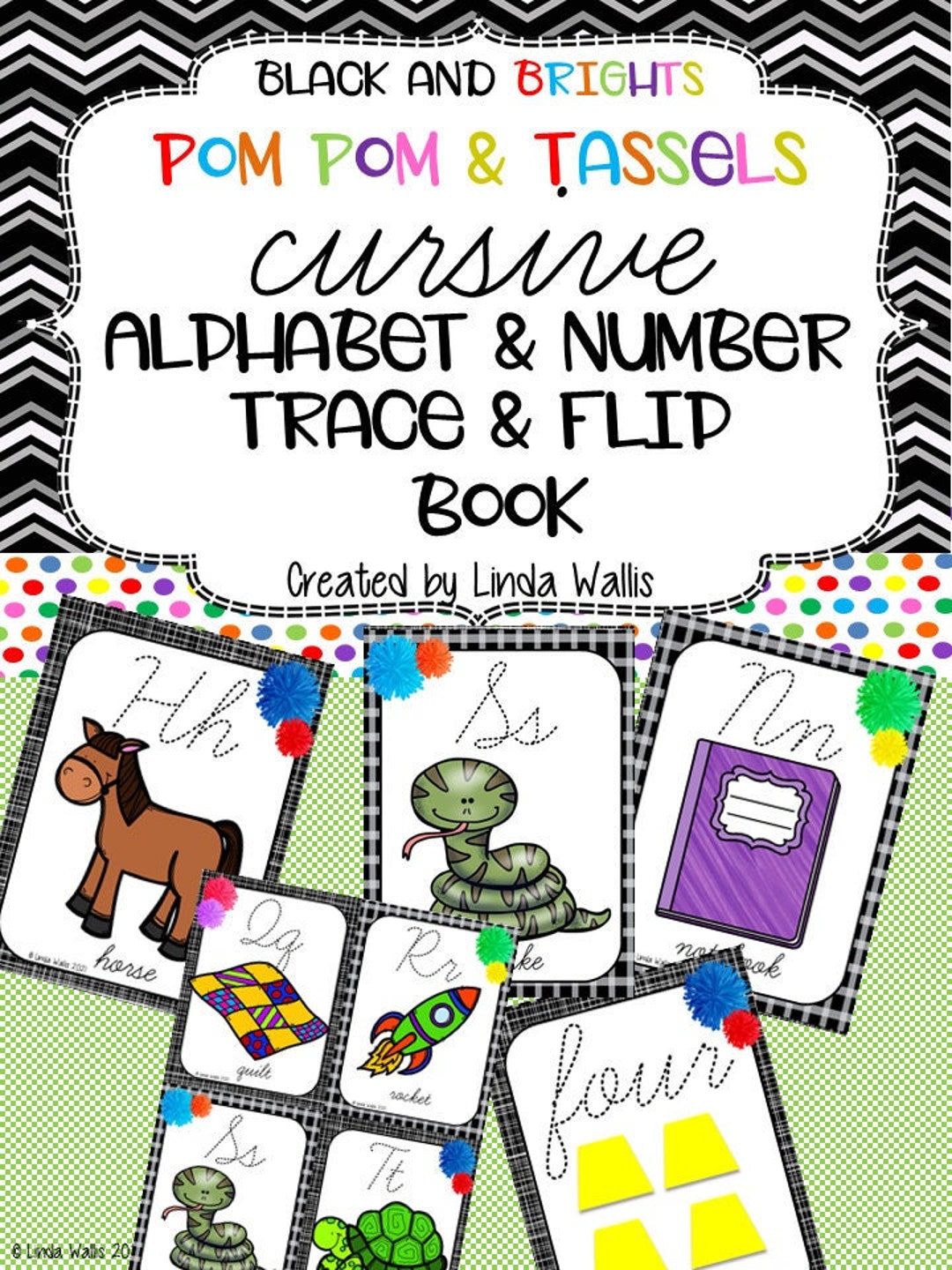 Pom Poms and Tassels Cursive Alphabet and Numbers Trace and Flip Book ...