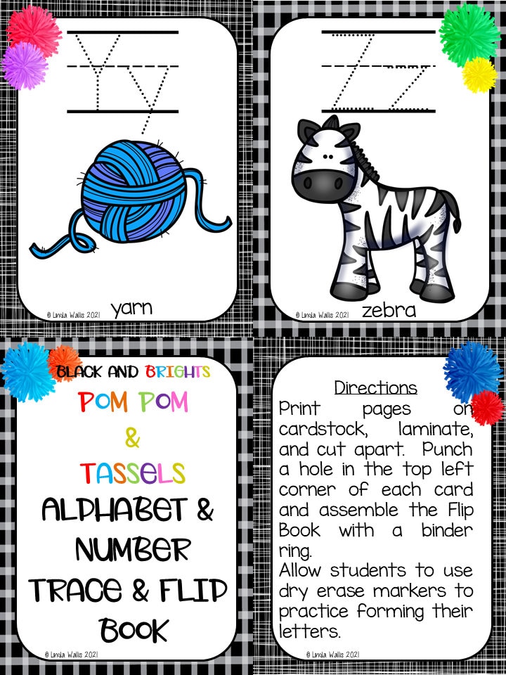 Pom Poms and Tassels Alphabet and Number Trace and Flip Book - Etsy