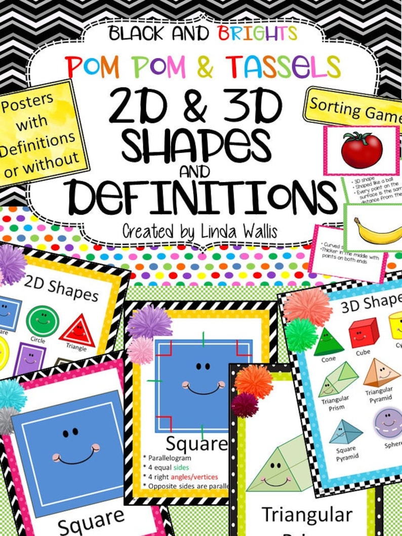 Pom Poms and Tassels 2D and 3D Shapes Posters, Half Posters and Sorting ...