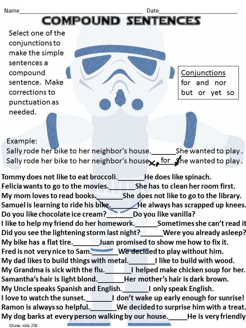 Star Wars Themed Compound Sentences Posters and Worksheet - Etsy